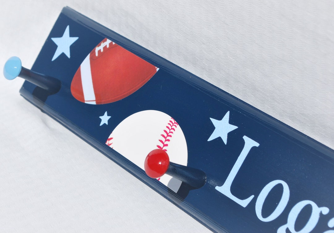 Sports Coat Rack: Navy Blue Wooden Name Sign With Pegs - Etsy