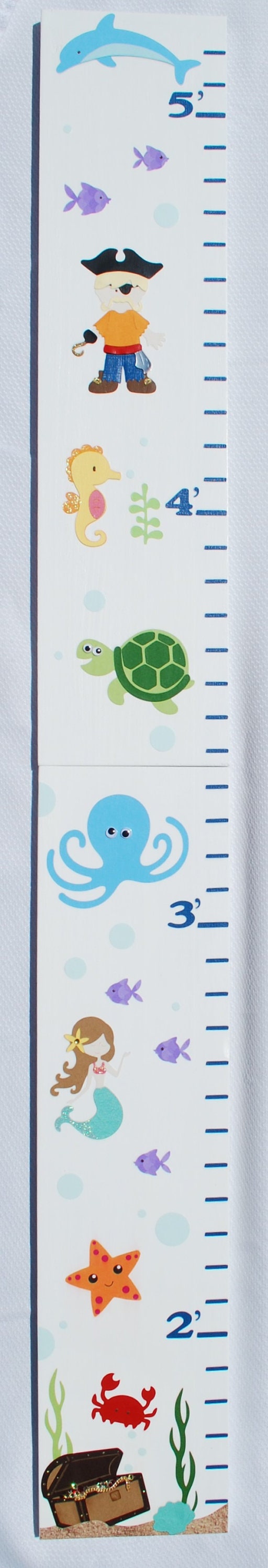 Mermaid and Pirate Wood Growth Chart . Underwater Sea Animals | Etsy