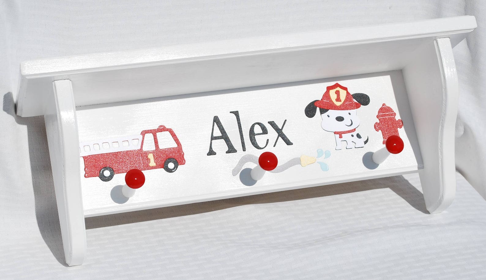 Fireman Shelf With Pegs . Personalized Coat Rack . Fire Truck - Etsy