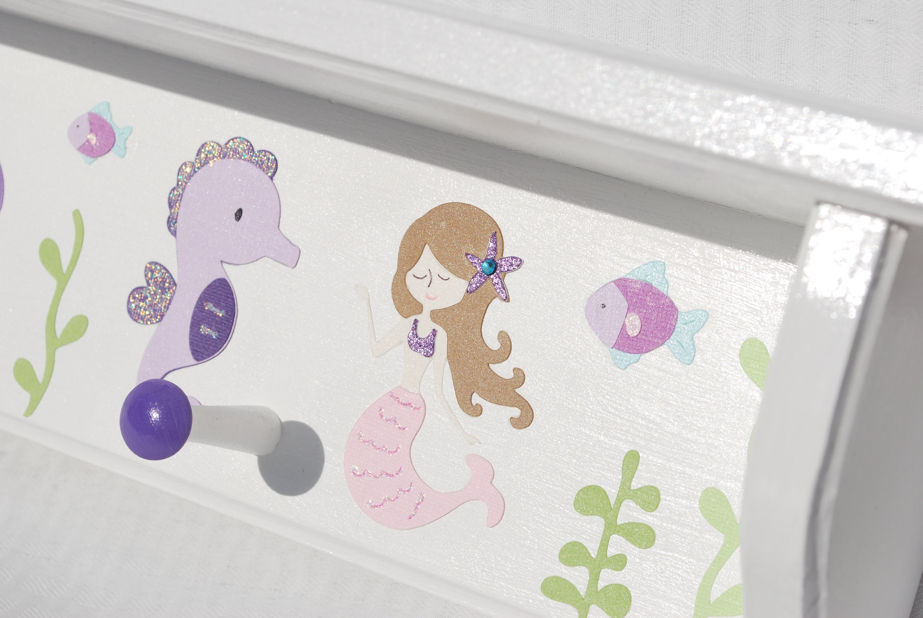Girls Wall Shelf With Pink and Purple Mermaids Seahorse and | Etsy