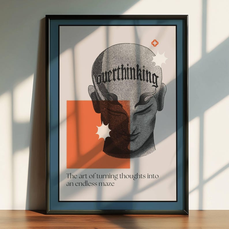 Overthinking Poster Illustration Man Digital Print, Geometric Shapes ...