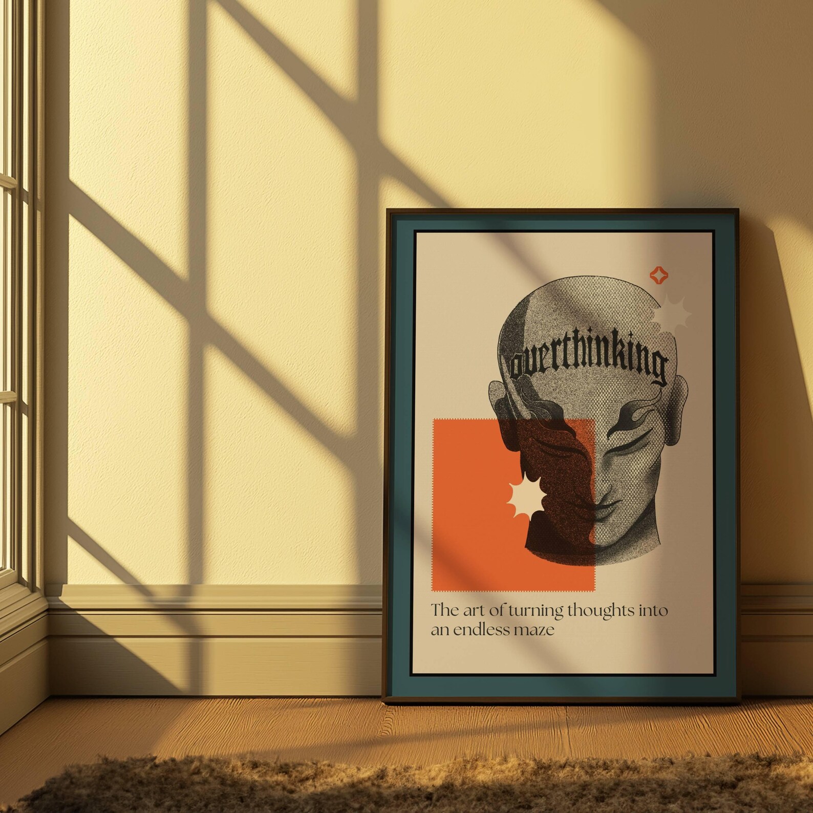 Overthinking Poster Illustration Man Digital Print, Geometric Shapes ...