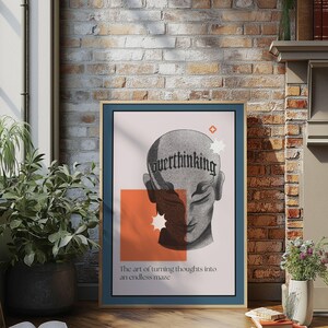 Overthinking Poster Illustration Man Digital Print, Geometric Shapes ...
