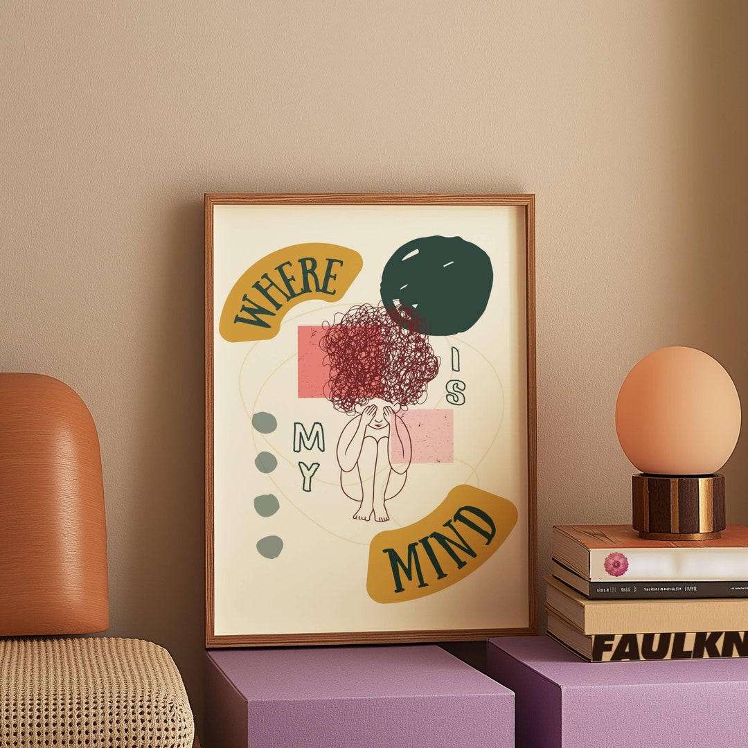 Where is My Mind Poster, Abstract Girl Art Drawing, Colorful Geometric ...