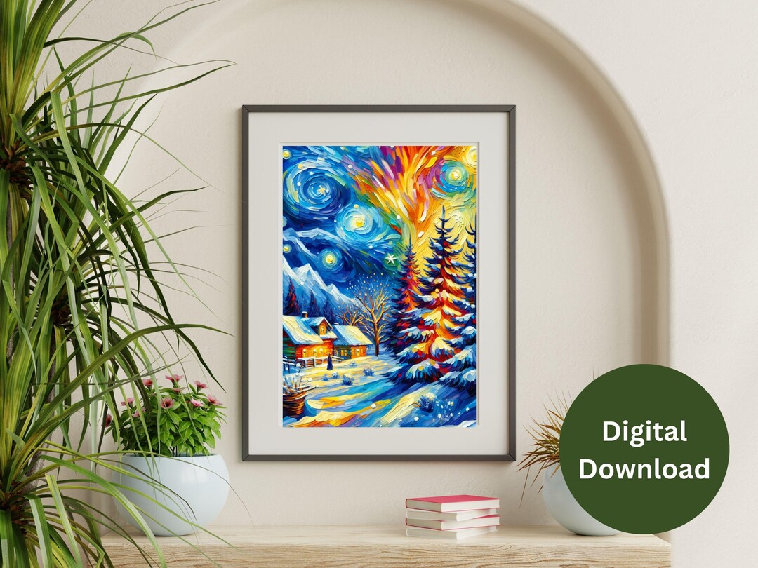 Winter Van Gogh Style Wall Art, Digital Winter Scene Print, Van Gogh ...