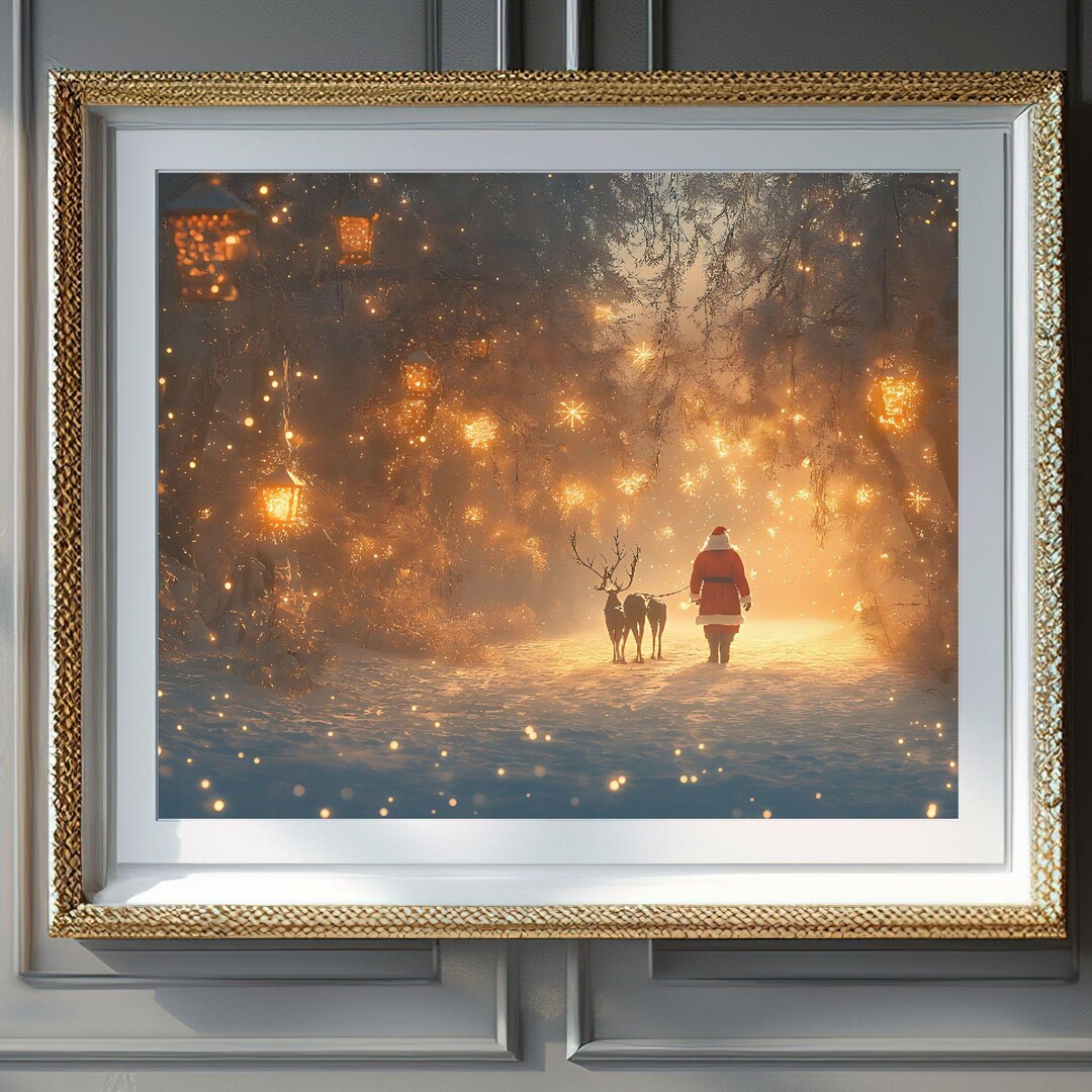 Christmas Wall Art, Santa and Reindeer Digital Download, Christmas Wall ...