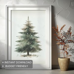 Christmas Wall Art, Rustic Watercolor Christmas Tree Digital Art ...