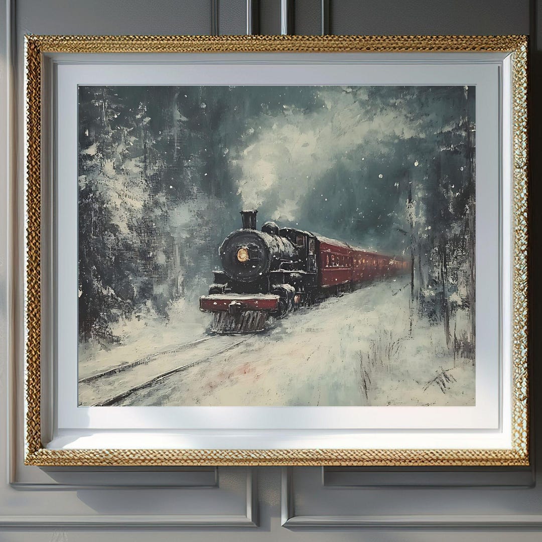 Winter Wall Art, Polar Train Acrylic Painting Digital Download Winter ...