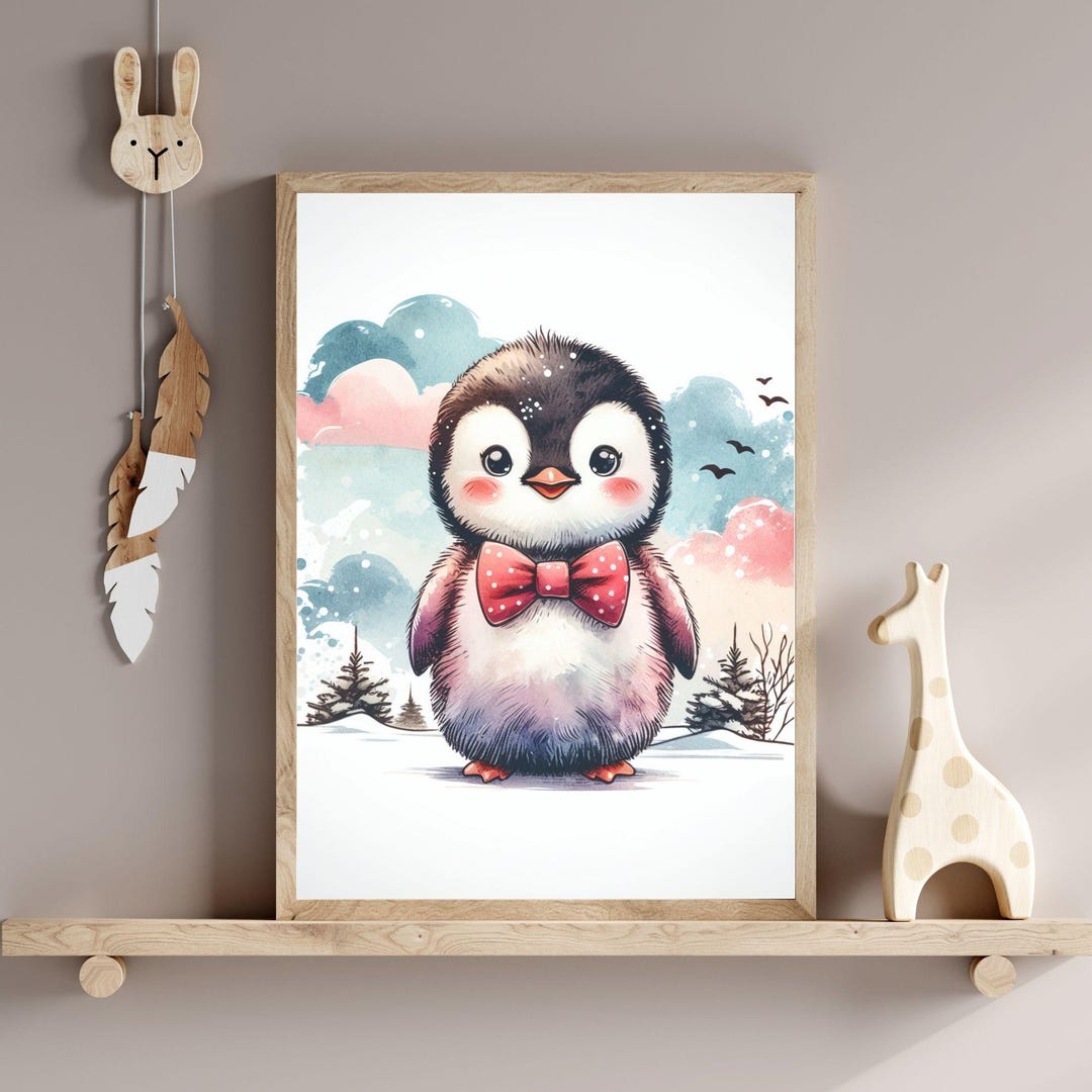 Nursery Wall Art, Watercolor Baby Penguin Wall Art for Kids Room or ...