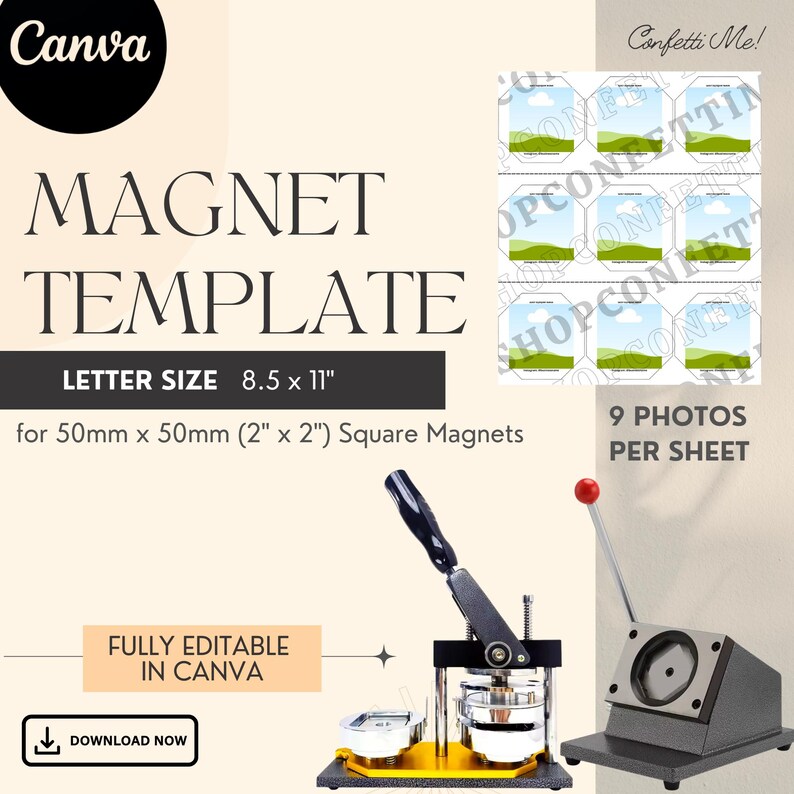 Square Magnet Template 2" X 2" | 9 Photo Spaces | Magnet Maker Instant ...