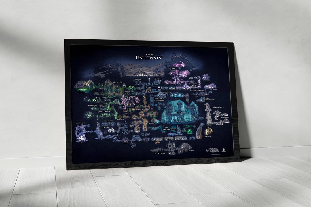 Hollow Knight Map Poster, Game Art Wall Decor, Hollownest World Map ...