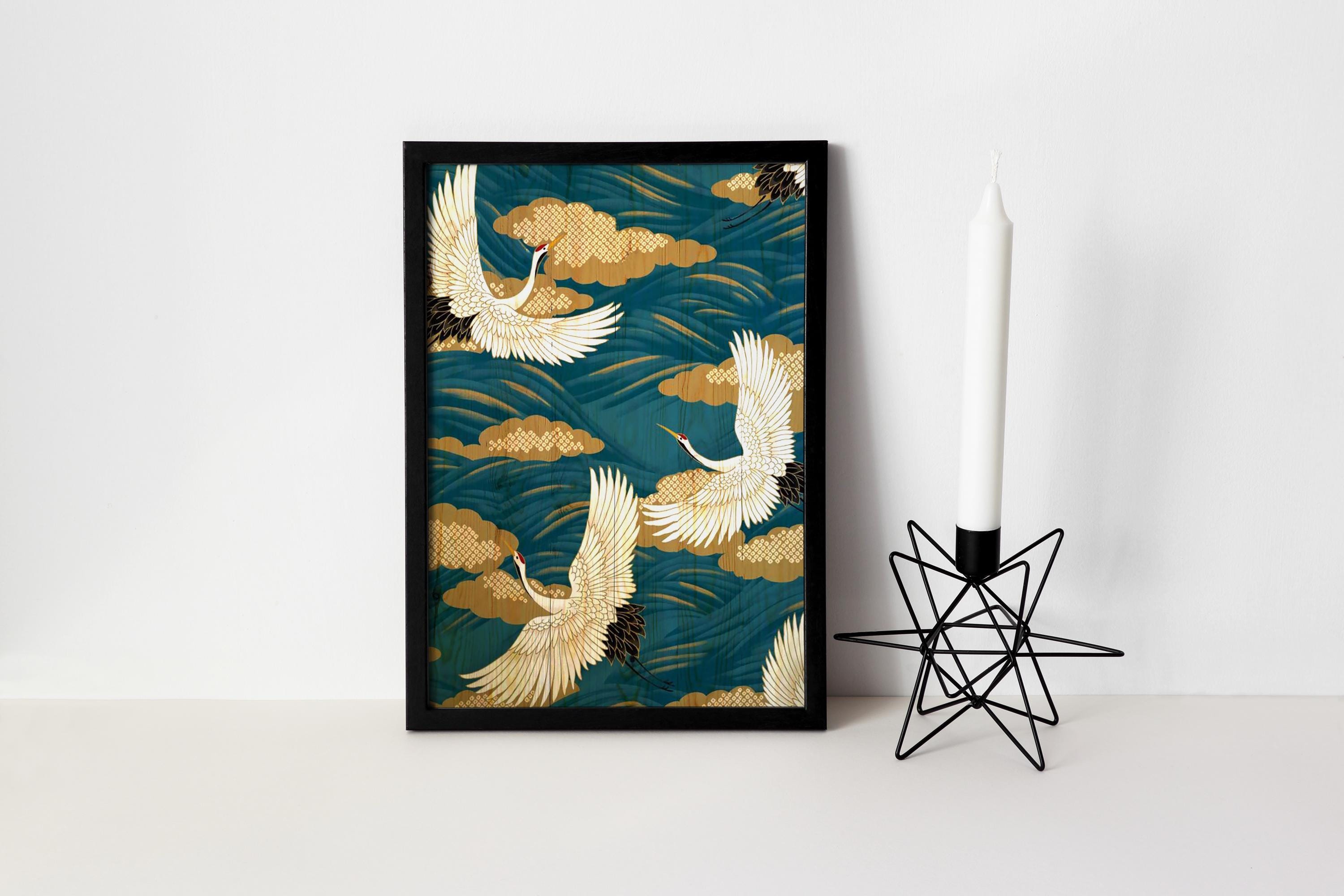 Vintage Japanese Crane Bird Illustration Poster, Art Canvas Print, Home ...