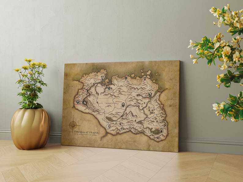 Map of Tamriel Canvas, the Elder Scrolls Map,game Poster, Game Art Map ...