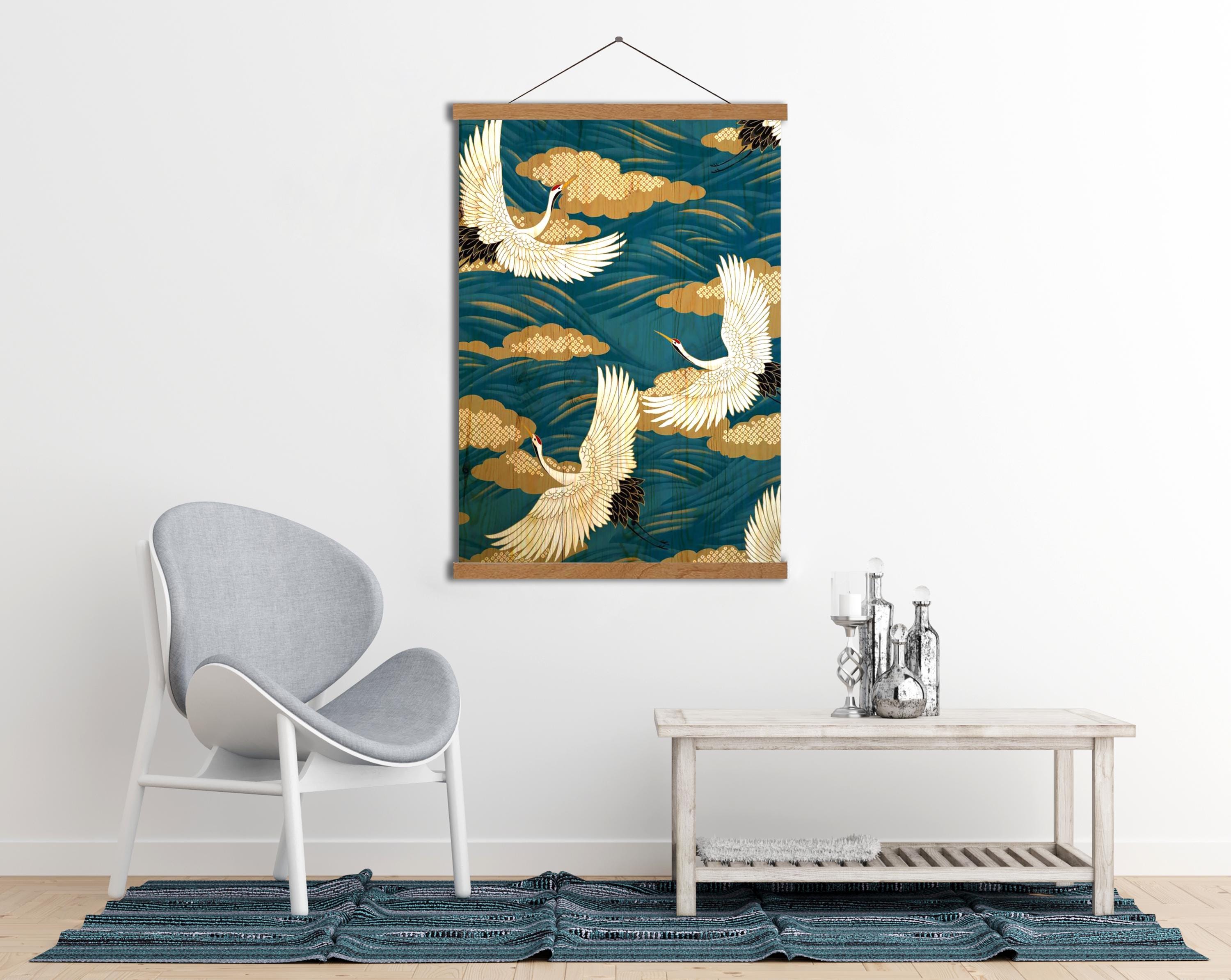 Vintage Japanese Crane Bird Illustration Poster, Art Canvas Print, Home ...