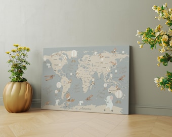 Animal World Map, Nursery Map, Educational Poster, Nursery Wall Decor ...