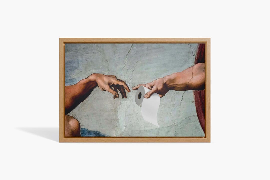 Funny Creation of Adam Toilet Paper Poster, Bathroom Wall Art ...