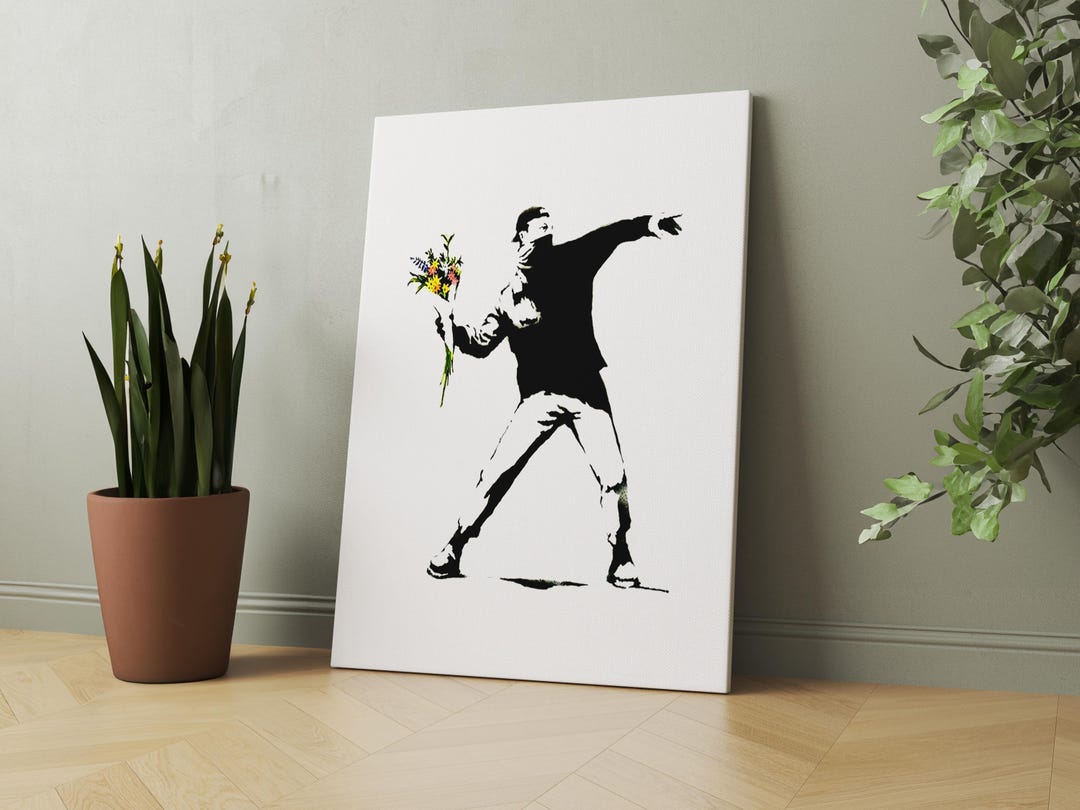 Banksy Rage, Flower Thrower by Banksy Canvas Art Print, Street Art ...