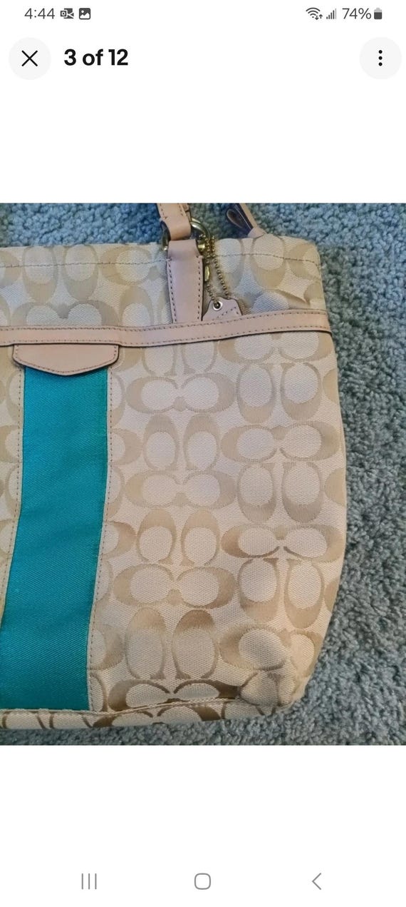 Coach F28504 Signature Tote Khaki W/ Emerald Green St… - Gem