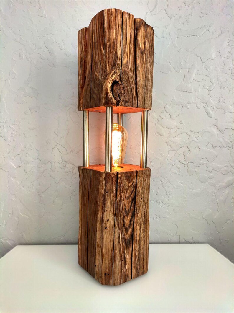 Handmade Solid Oak Lamp With Edison Bulb Rustic Wooden Table Light - Etsy
