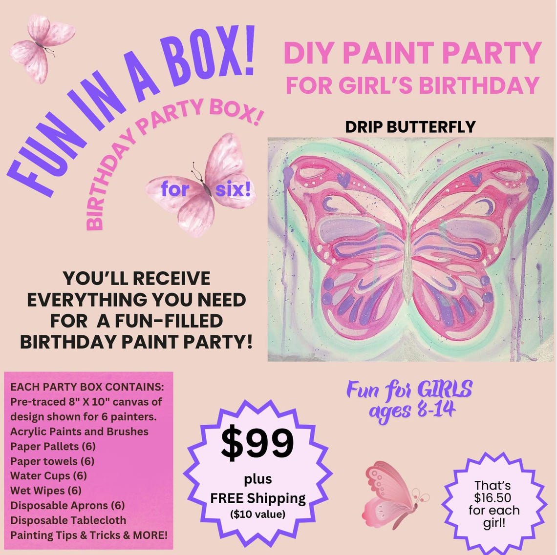DIY Paint Party in a Box for Girl's Birthday - Etsy