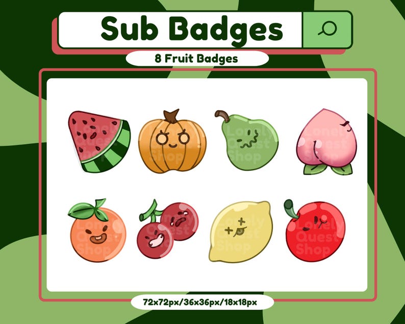 Cute Fruit Sub Badges | Twitch Emotes, Discord Badges - Etsy