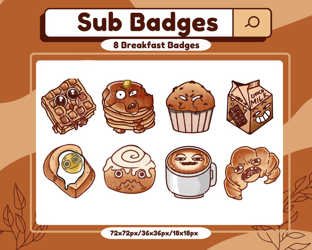 Cute Breakfast Sub Badges| Streaming | Gaming | Anime Bakery Food ...
