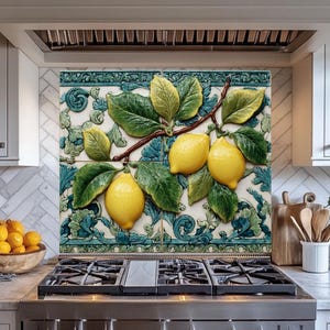 Lemon Tempered Glass Kitchen Backsplash: Modern Farmhouse Tile Decor - Etsy