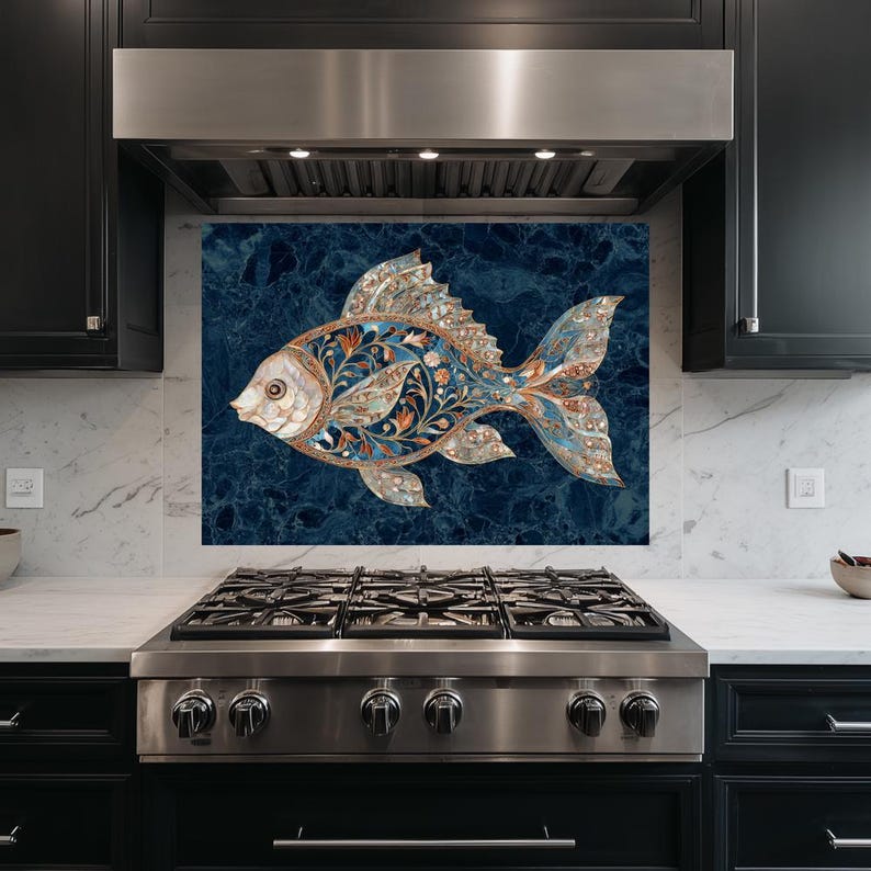 Glass Backsplash, Fish Tile Look One Piece Tempered Glass Kitchen ...