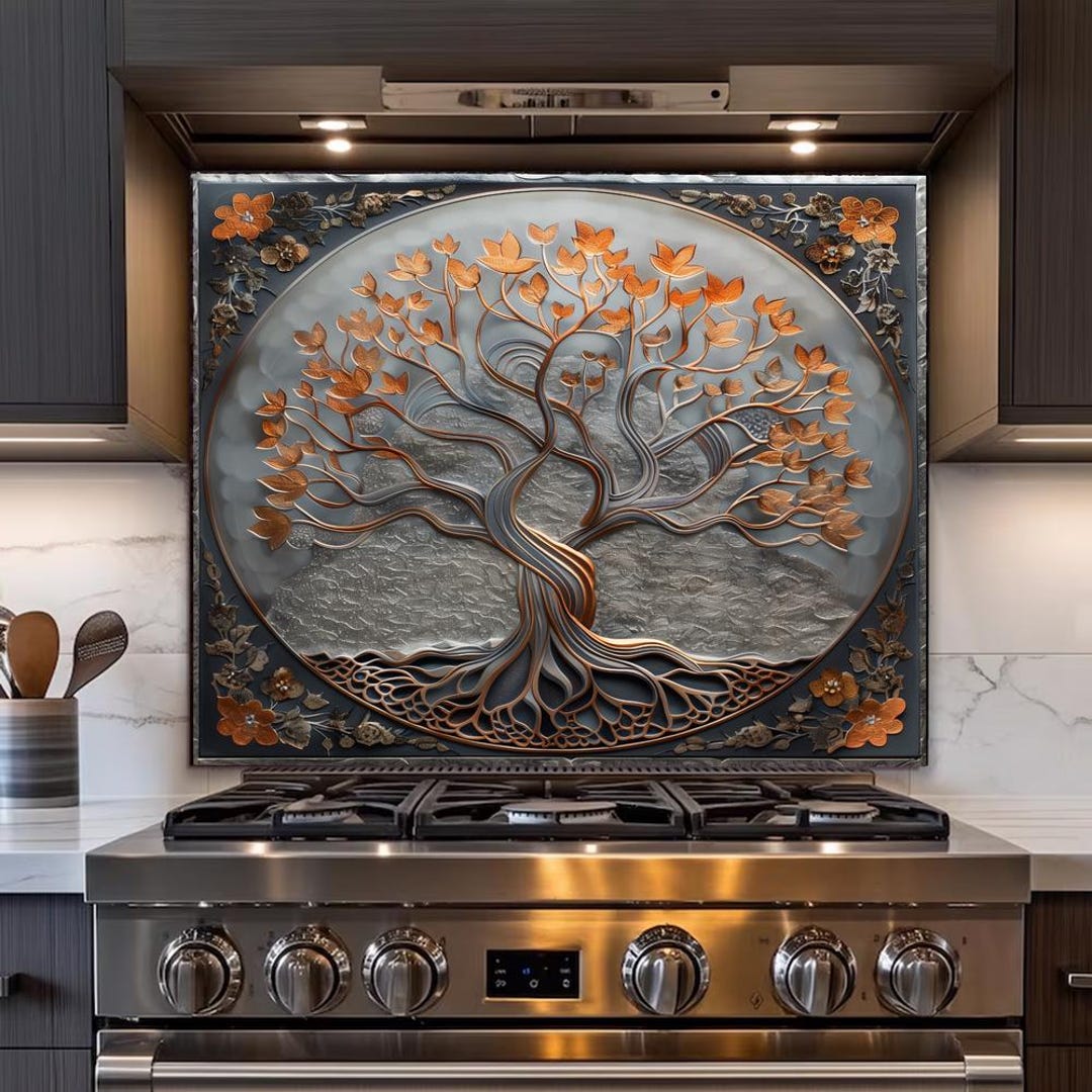 Tree of Life Glass Backsplash One Piece Tempered Glass Kitchen ...