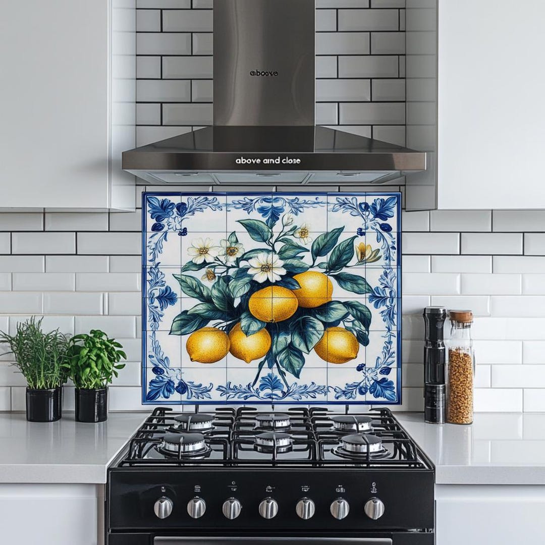 Lemon Tempered Glass Kitchen Backsplash, Printed Ceramic Look Tile for ...