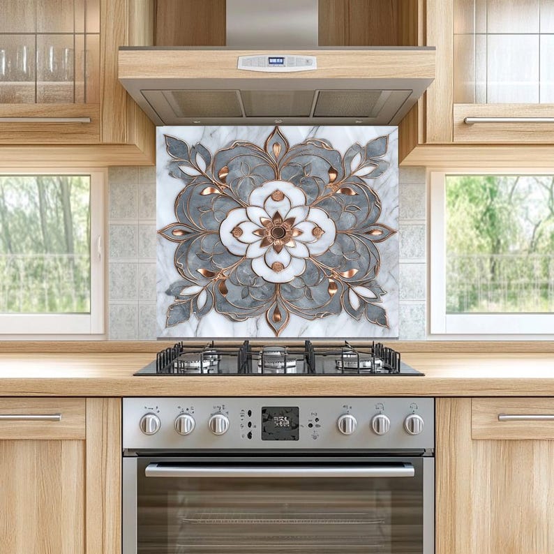Printed Glass Backsplash Panel | Faux Tile Wall Art for Kitchen ...