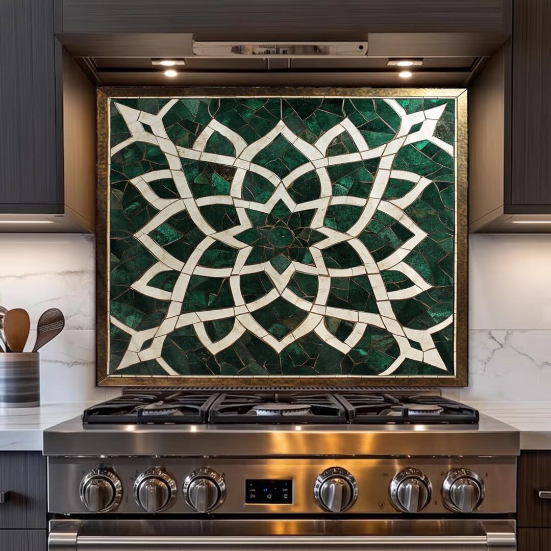 Tempered Glass Kitchen Backsplash, Ottoman Pattern Printed Glass ...