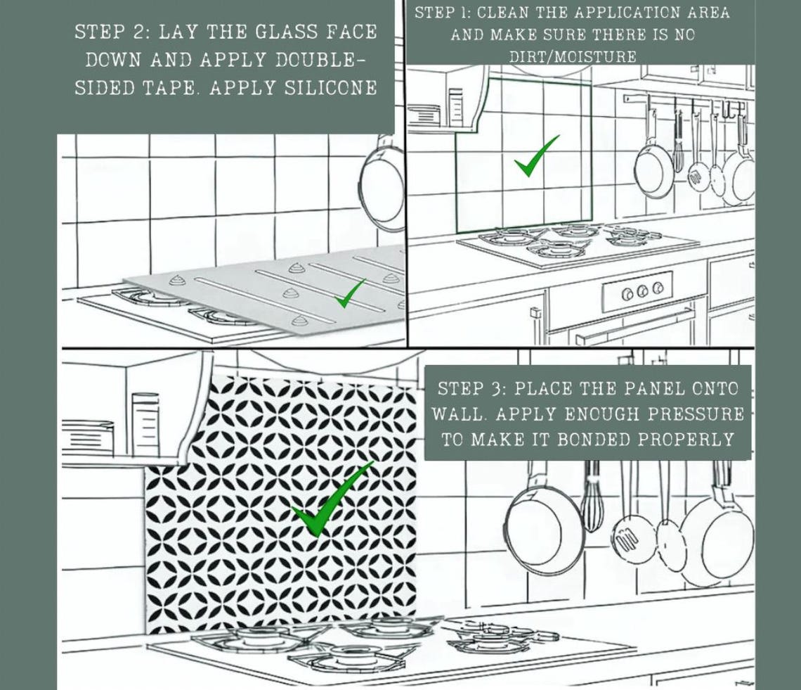 Glass Backsplash Ottoman Tile Look One Piece Tempered Glass Kitchen ...