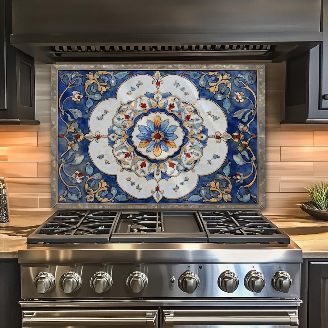 Glass Backsplash-ottoman Tile Look One Piece Tempered Glass Kitchen Splashback for Stove Behind ...