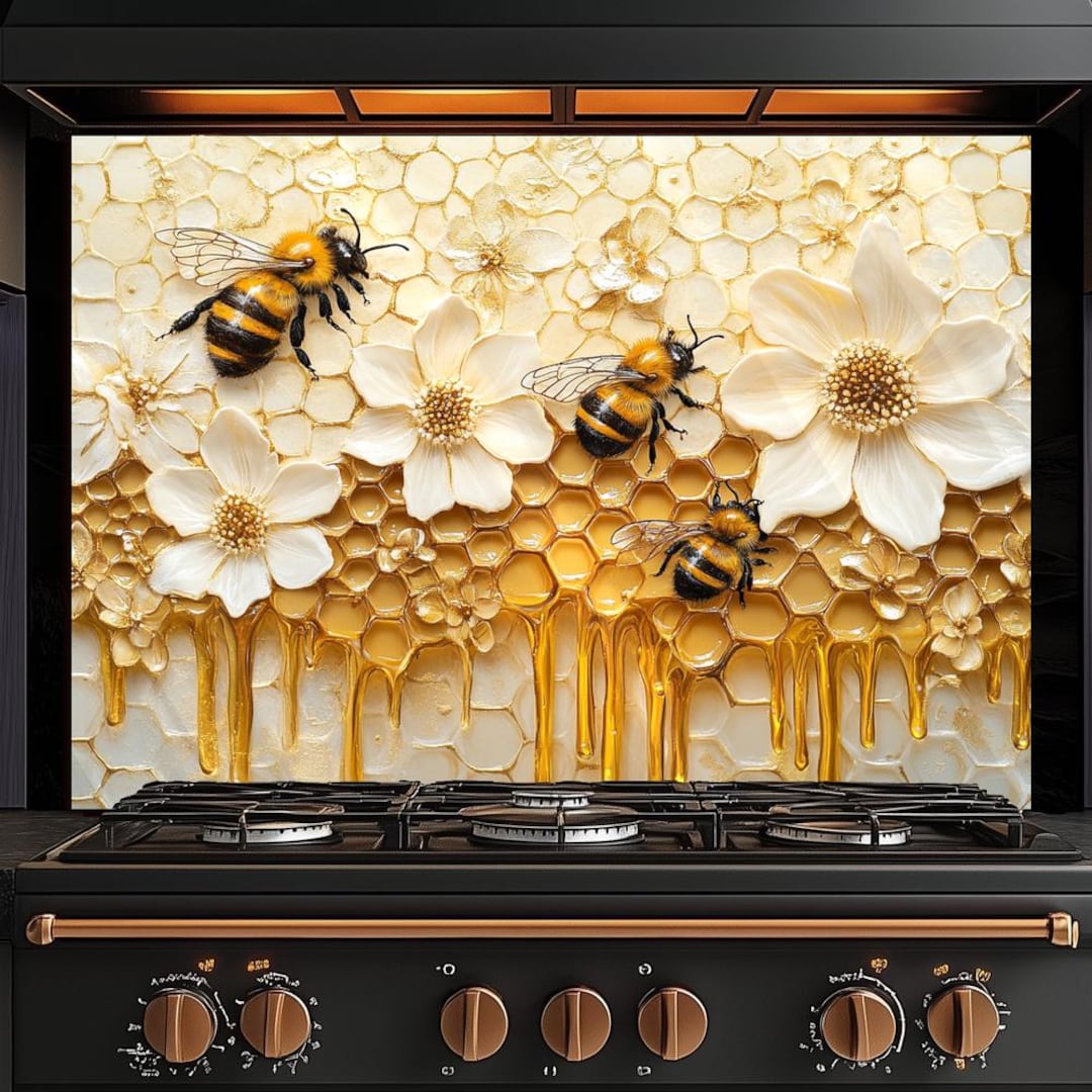 Glass Backsplash-honey Panel Look One Piece Tempered Glass Kitchen ...