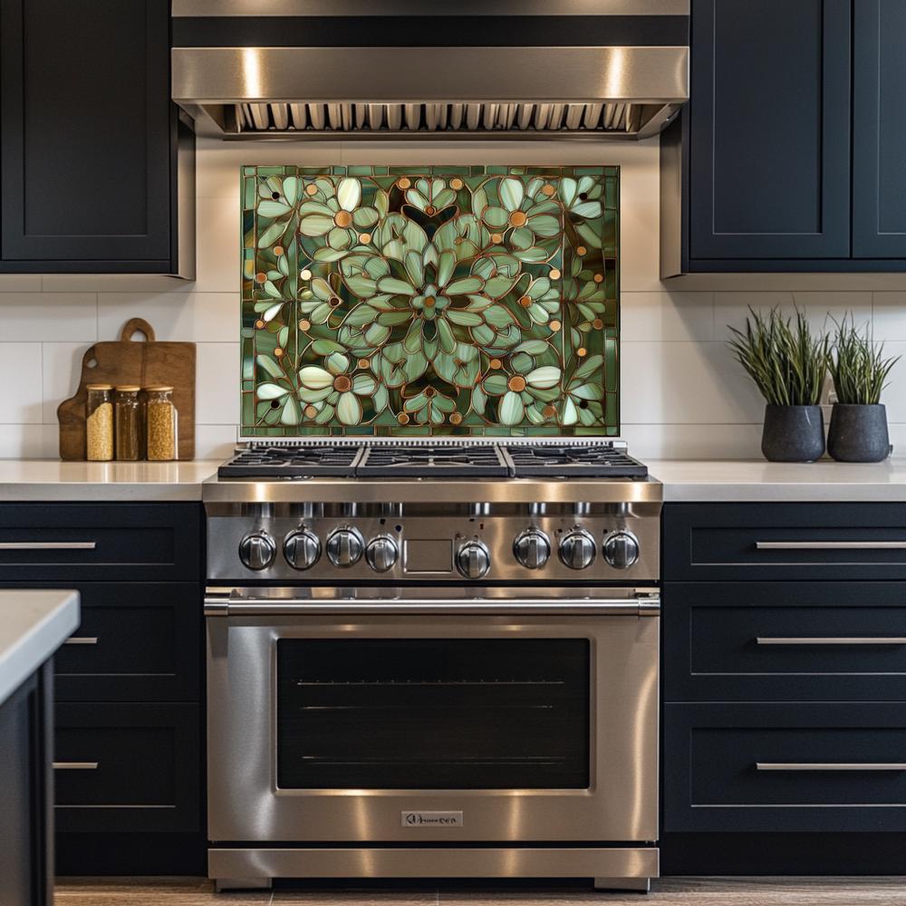 Emerald Glass Backsplash Ottoman Tile Look Tempered Glass Kitchen ...