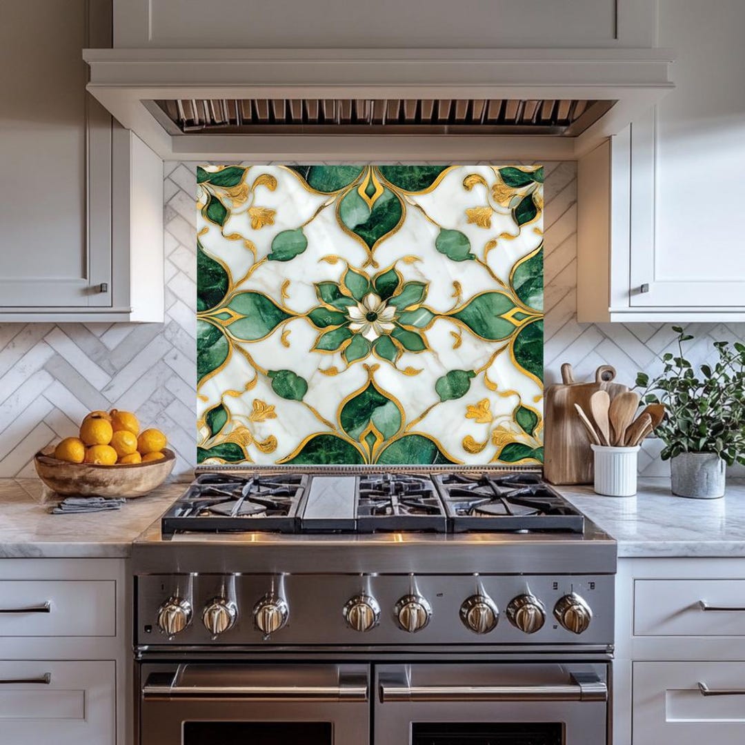 Glass Backsplash-pattern Tile Look One Piece Tempered Glass Kitchen Splashback for Stove Behind ...
