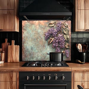 Glass Backsplash-lilacs One Piece Tempered Glass Kitchen Splashback for ...