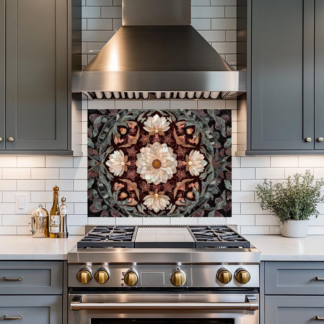 Glass Tile Look Backsplash, Printed Glass Wall Art for Kitchen ...