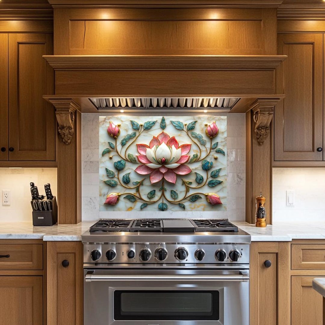 Pink Marble Look Pattern Glass Backsplash Splashback – Modern Printed ...