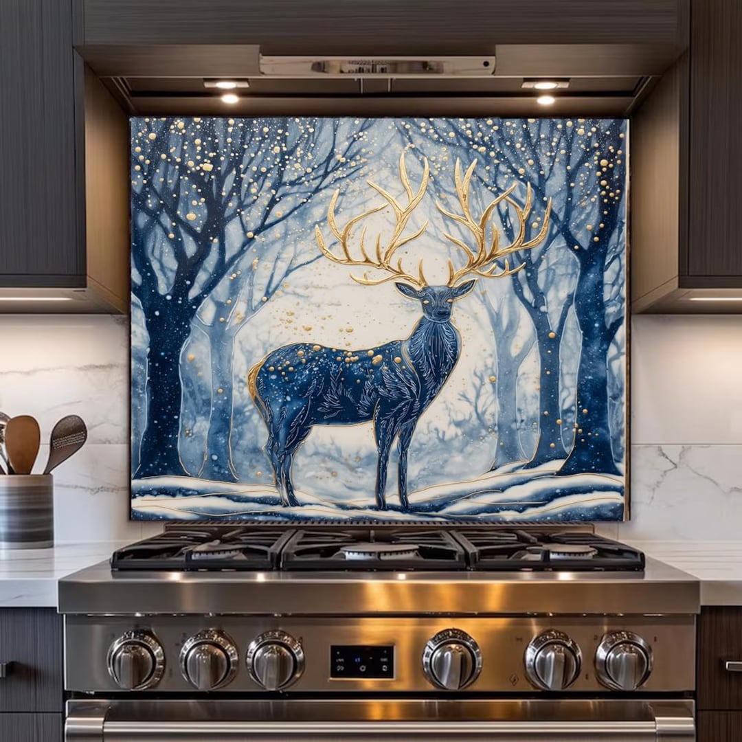Delft Blue Deer Glass Backsplash – Dutch Tile Style Kitchen Stove ...