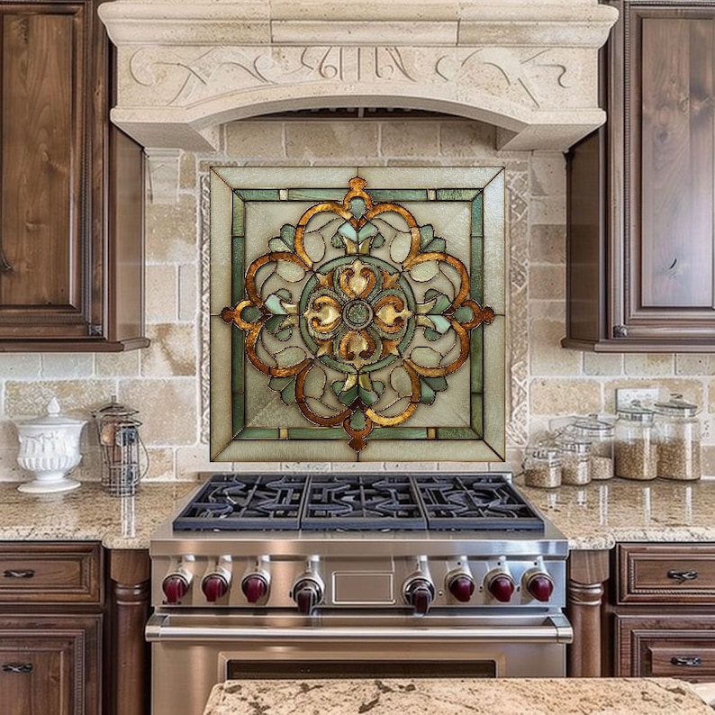 Glass Backsplash, Pattern Tile Look One Piece Tempered Glass Kitchen ...