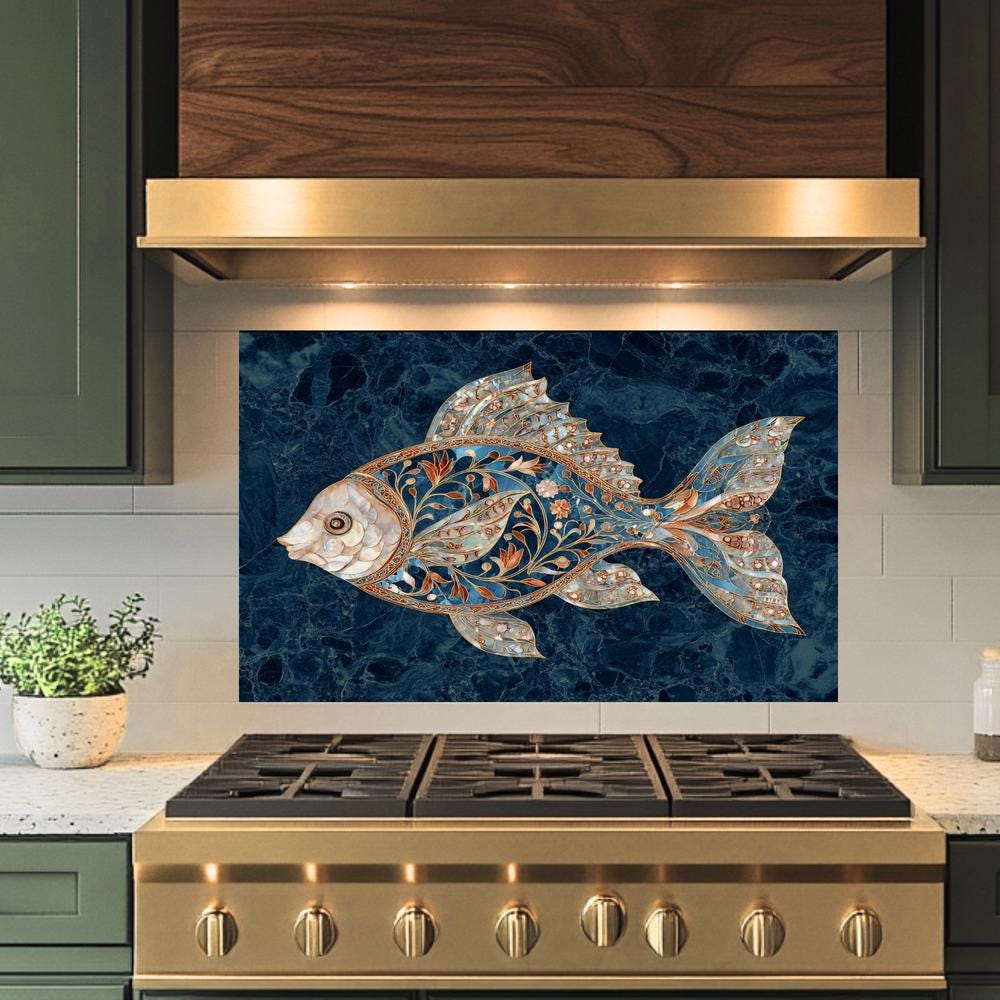 Glass Backsplash, Fish Tile Look One Piece Tempered Glass Kitchen ...