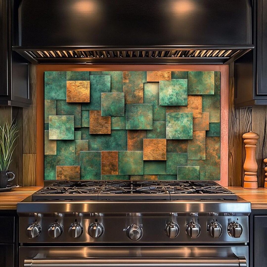 Glass Backsplash-asymmetric Tile Look One Piece Tempered Glass Kitchen ...