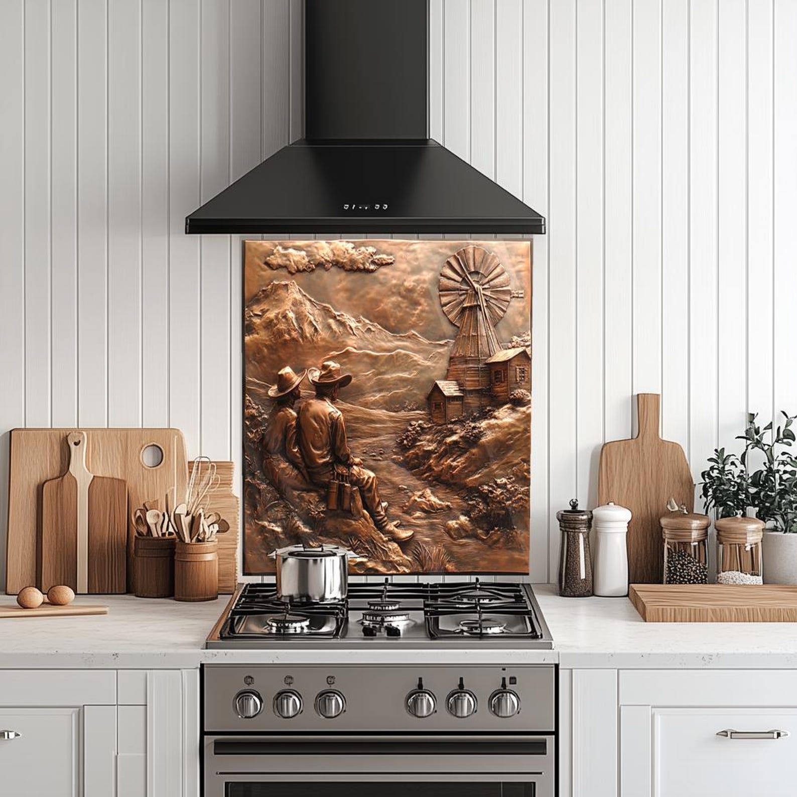 Stove Backsplash for Kitchen, Tempered Glass Western Themed Backsplash ...