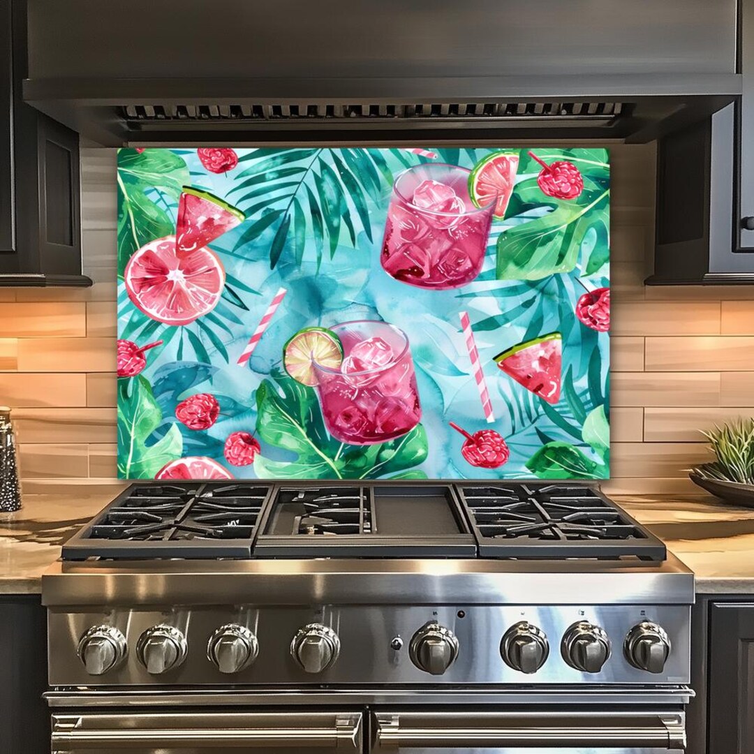 Glass Backsplash-coctail and Palm One Piece Tempered Glass Kitchen ...