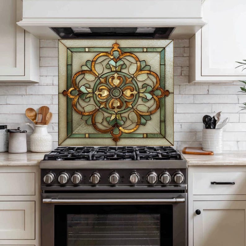 Glass Backsplash, Pattern Tile Look One Piece Tempered Glass Kitchen ...