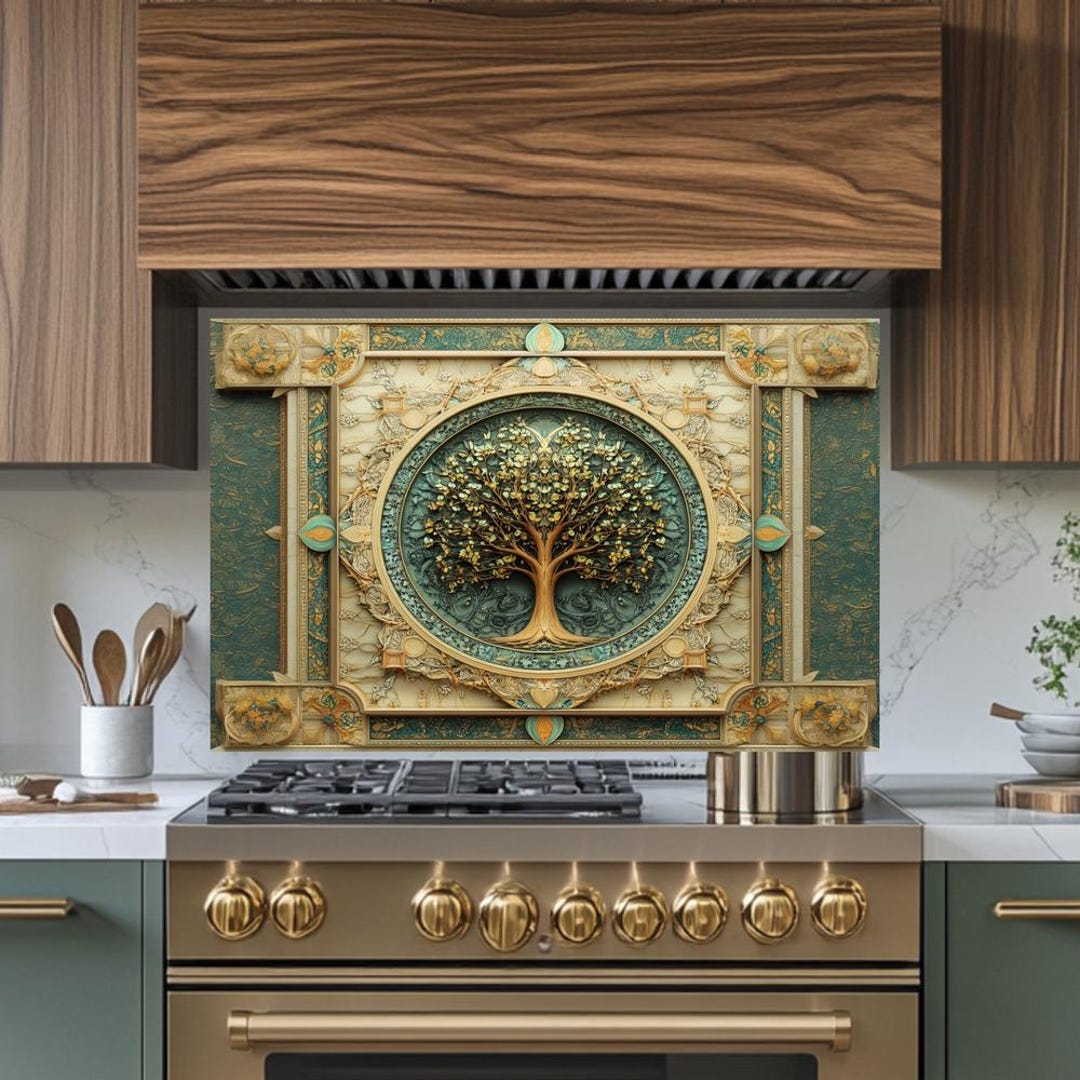 Glass Backsplash-life Tree Panel Look One Piece Tempered Glass Kitchen Splashback for Stove ...