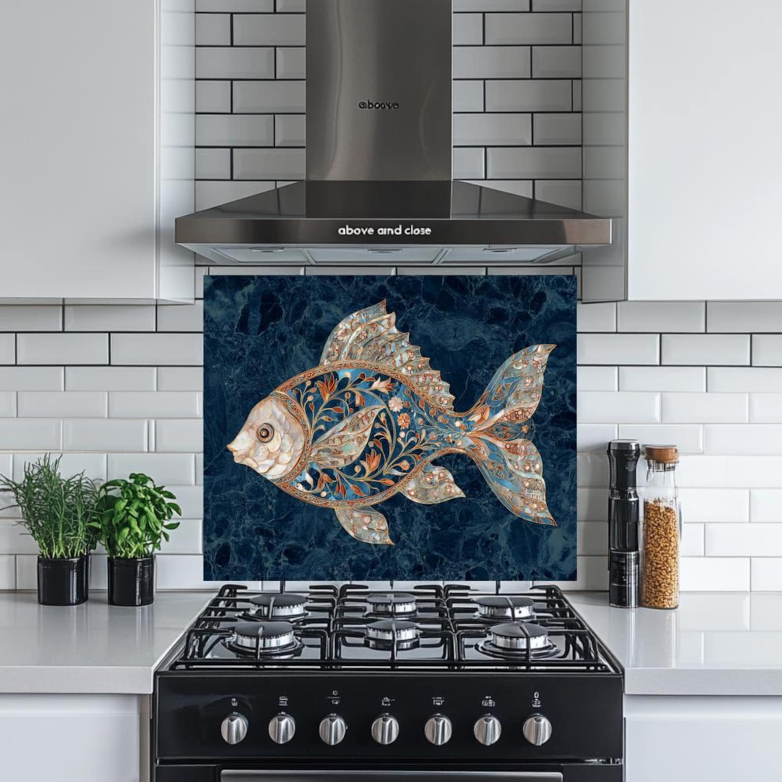 Glass Backsplash, Fish Tile Look One Piece Tempered Glass Kitchen ...