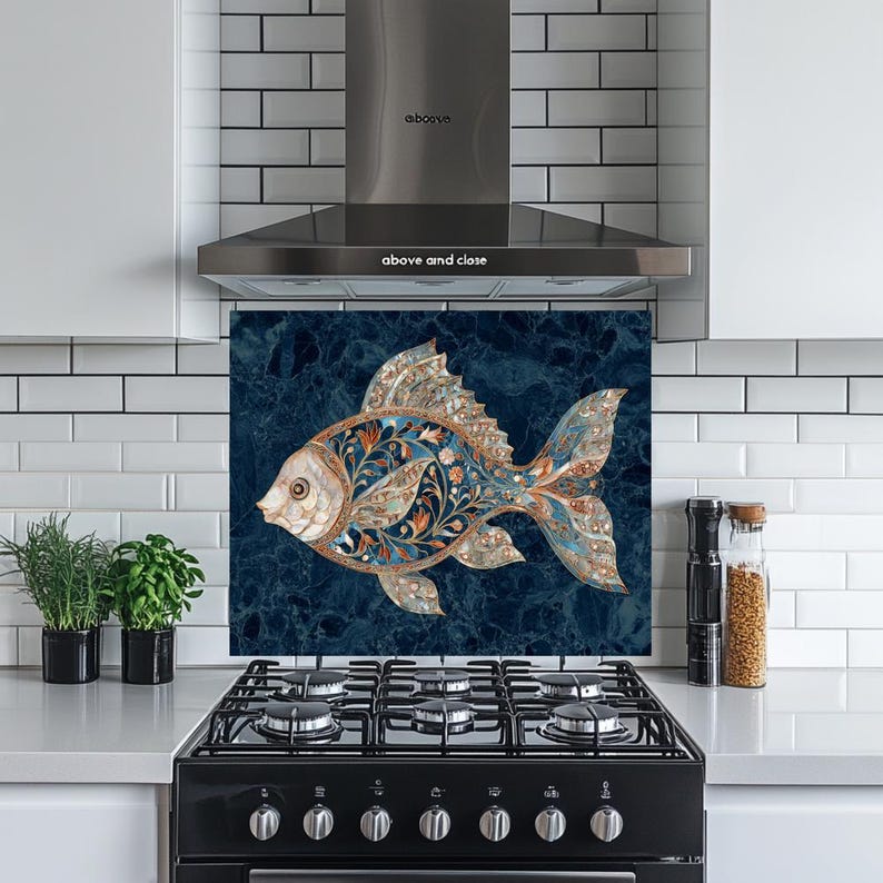 Glass Backsplash, Fish Tile Look One Piece Tempered Glass Kitchen ...